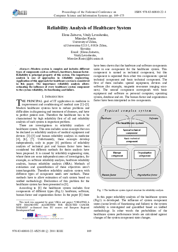 (PDF) Reliability analysis of healthcare system | Elena Zaitseva - Academia.edu
