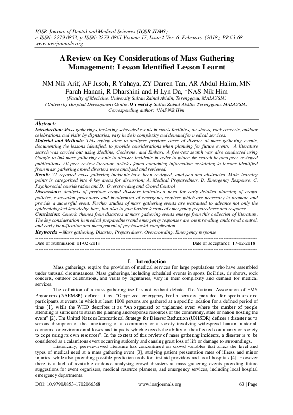 (PDF) A Review on Key Considerations of Mass Gathering Management ...