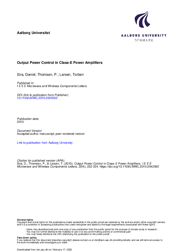 (PDF) Output Power Control in Class-E Power Amplifiers