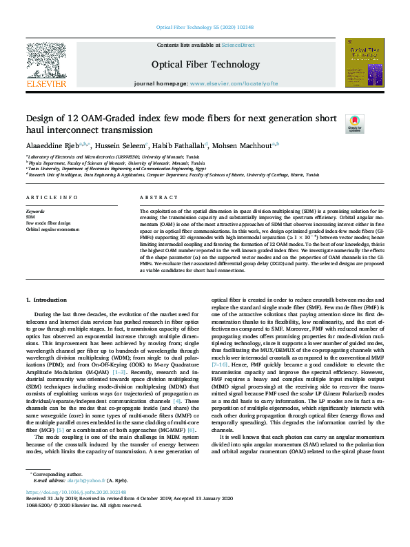 (PDF) Design of 12 OAM-Graded index few mode fibers for next generation ...