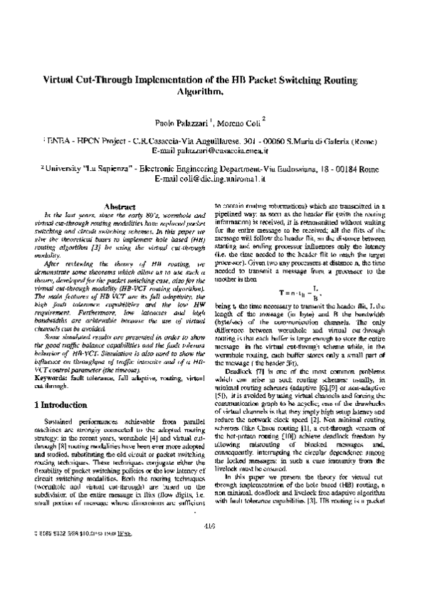 (PDF) Virtual cut-through implementation of the HB packet switching routing algorithm