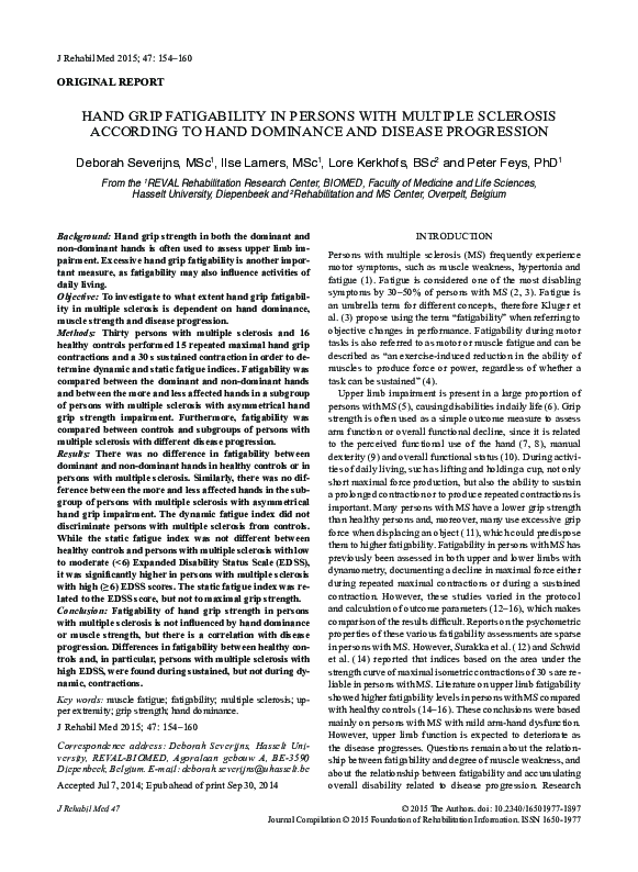 (PDF) Hand grip fatigability in persons with multiple sclerosis ...