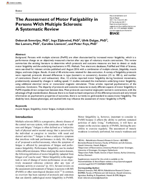 (PDF) The Assessment of Motor Fatigability in Persons With Multiple ...