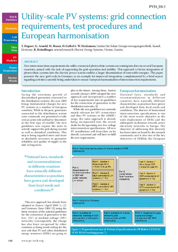 (PDF) Utility-scale PV systems : grid connection requirements , test ...