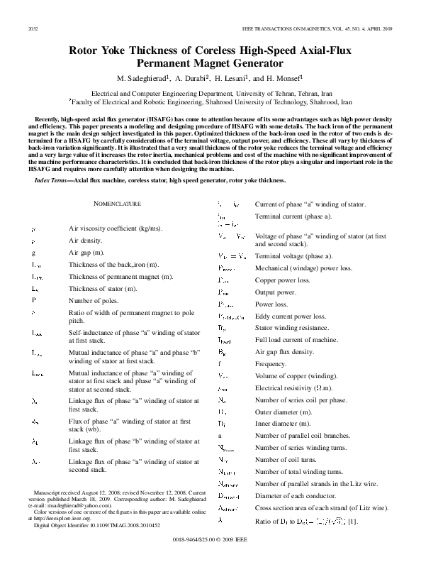 (PDF) Rotor Yoke Thickness of Coreless High-Speed Axial-Flux Permanent ...