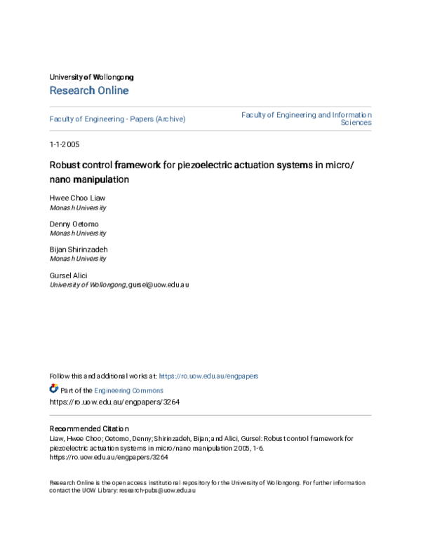 Pdf Robust Control Framework For Piezoelectric Actuation Systems In Micro Nano Manipulation