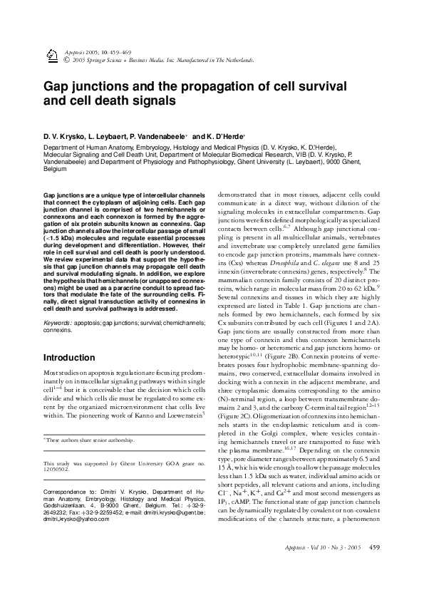 (PDF) Gap junctions and the propagation of cell survival and cell death ...