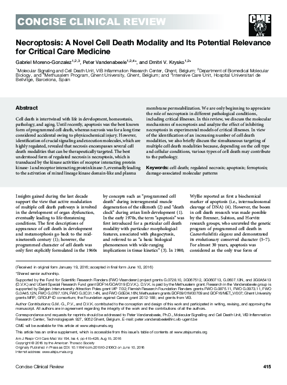 (PDF) Necroptosis in Critical Care Medicine