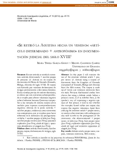 (PDF) «Se retiró la Agustina hecha un veneno»: «artículo determinado ...