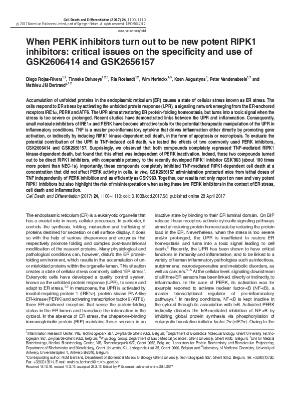 (PDF) When PERK inhibitors turn out to be new potent RIPK1 inhibitors ...