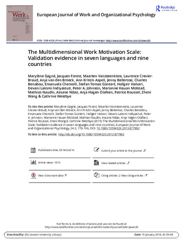 (PDF) The Multidimensional Work Motivation Scale: Validation evidence in seven languages and ...