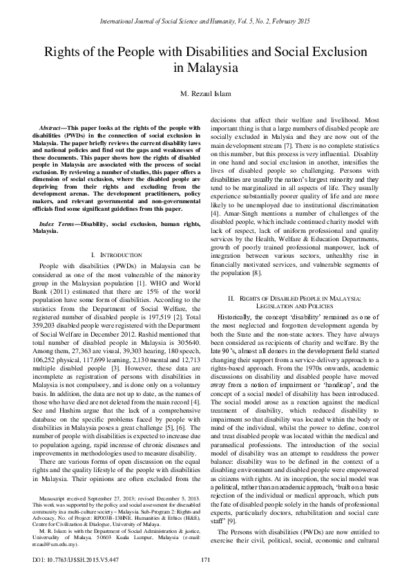 (PDF) Rights of the People with Disabilities and Social Exclusion in ...