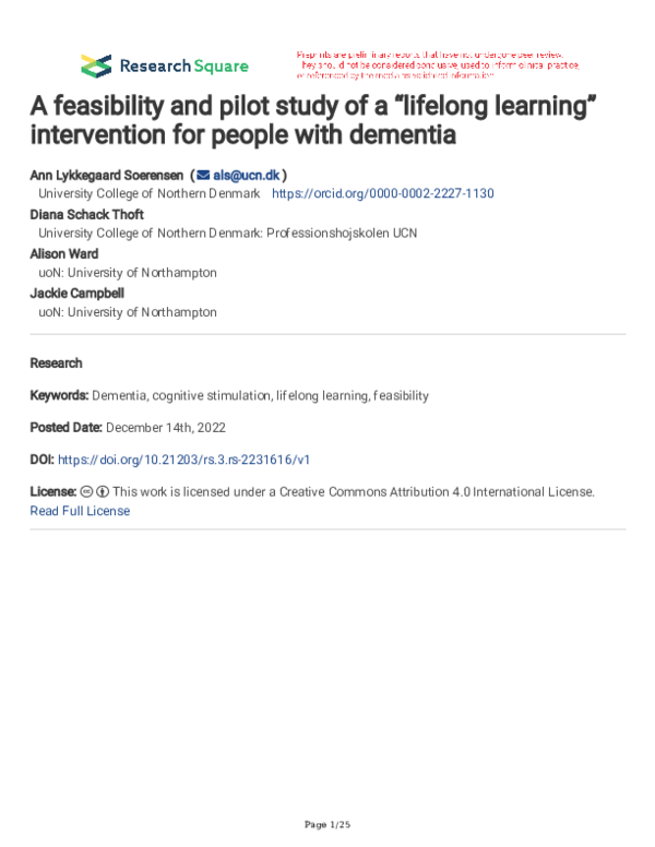 (PDF) A feasibility and pilot study of a “lifelong learning ...