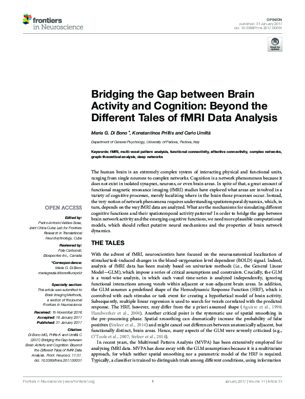 (PDF) Bridging the Gap between Brain Activity and Cognition: Beyond the ...