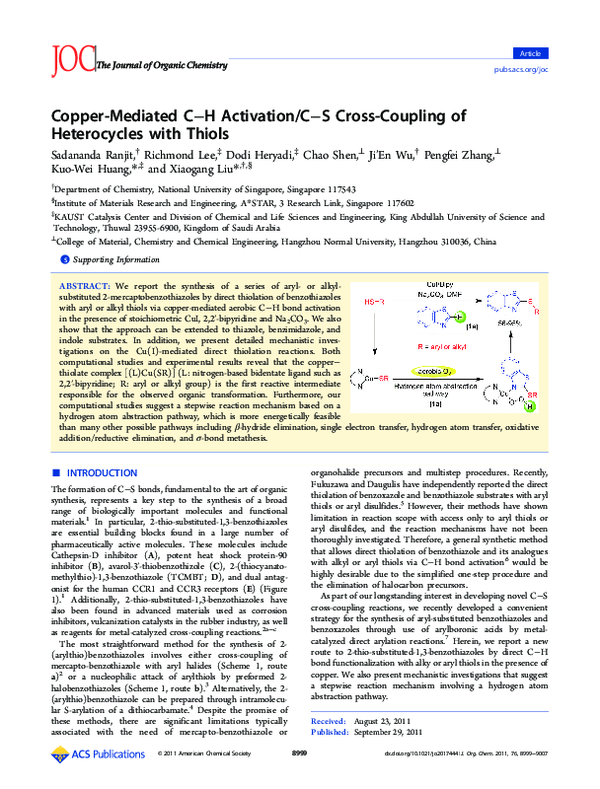 (PDF) Copper-Mediated C–H Activation/C–S Cross-Coupling of Heterocycles ...