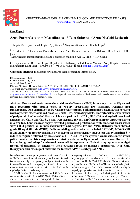 (PDF) Acute Panmyelosis with Myelofibrosis - A Rare Subtype of Acute ...