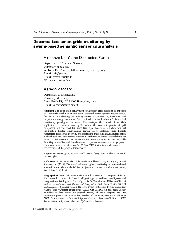 Pdf Decentralised Smart Grids Monitoring By Swarm Based Semantic Sensor Data Analysis