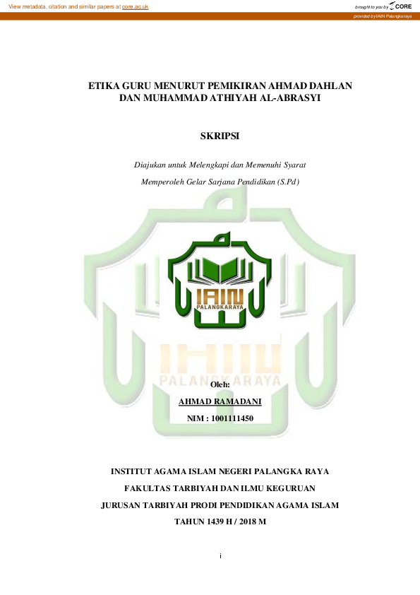 (PDF) Etika guru menurut pemikiran Ahmad Dahlan dan Muhammad Athiyah Al-Abrasyi