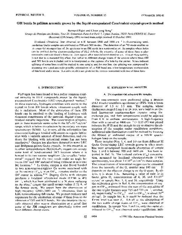 OH bonds in gallium arsenide grown by the liquid-encapsulated ...