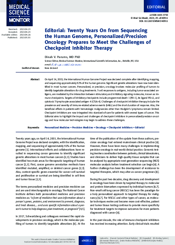 Pdf Parums Dv Editorial Twenty Years On From Sequencing The Human