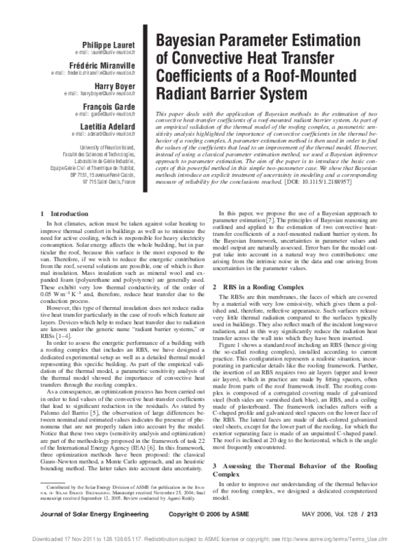 (PDF) Bayesian Parameter Estimation of Convective Heat Transfer Coefficients of a Roof-Mounted ...