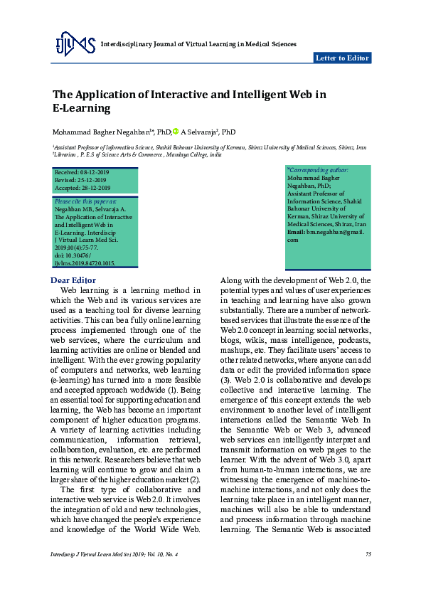 (PDF) The Application of Interactive and Intelligent Web in E-Learning