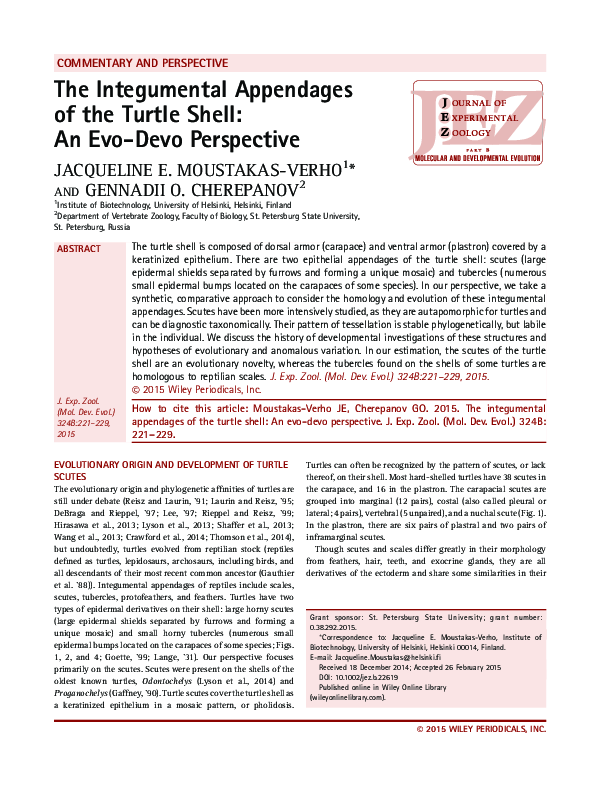 (PDF) The integumental appendages of the turtle shell: An evo-devo ...