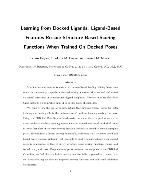 (PDF) Learning from Docked Ligands: Ligand-Based Features Rescue Structure-Based Scoring ...