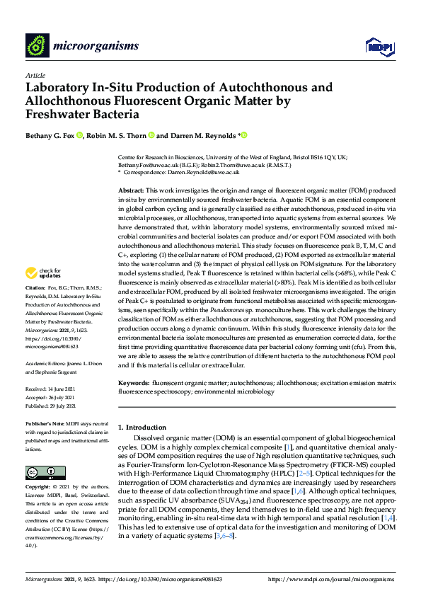 (PDF) Laboratory In-Situ Production of Autochthonous and Allochthonous Fluorescent Organic ...
