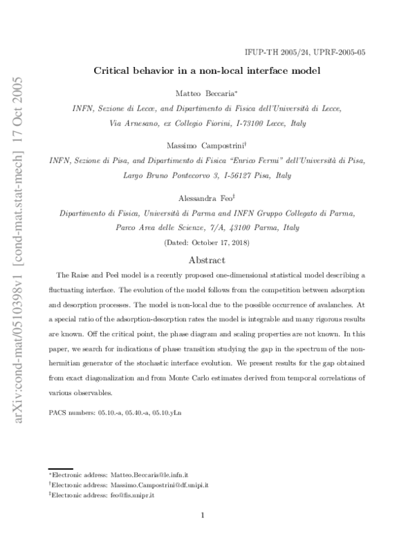 (PDF) Critical behaviour in a non-local interface model