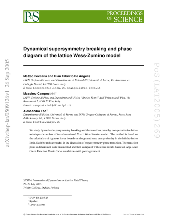 (PDF) Dynamical supersymmetry breaking and phase diagram of the lattice ...