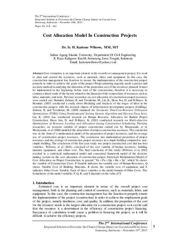 (PDF) Cost Allocation Model In Construction Projects