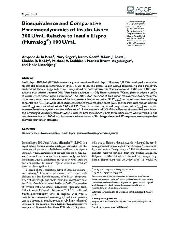 (PDF) Bioequivalence and comparative pharmacodynamics of insulin lispro ...