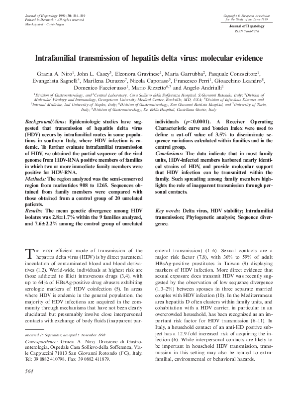 (PDF) Intrafamilial transmission of hepatitis delta virus: molecular ...