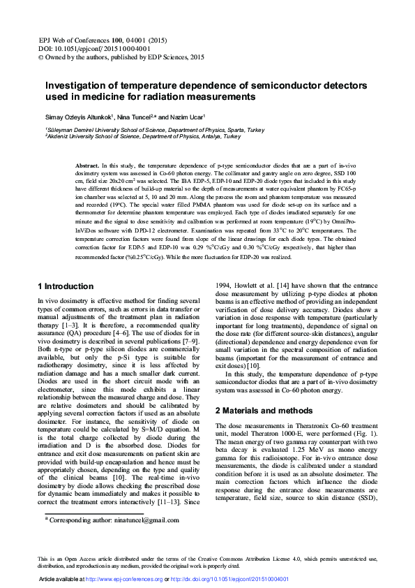 (PDF) Investigation of temperature dependence of semiconductor detectors used in medicine for ...