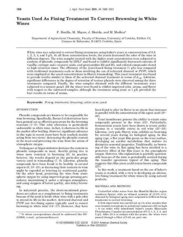 (PDF) Yeasts Used As Fining Treatment To Correct Browning in White Wines | Julieta Merida ...