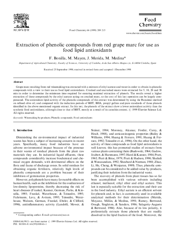 (PDF) Extraction of phenolic compounds from red grape marc for use as ...