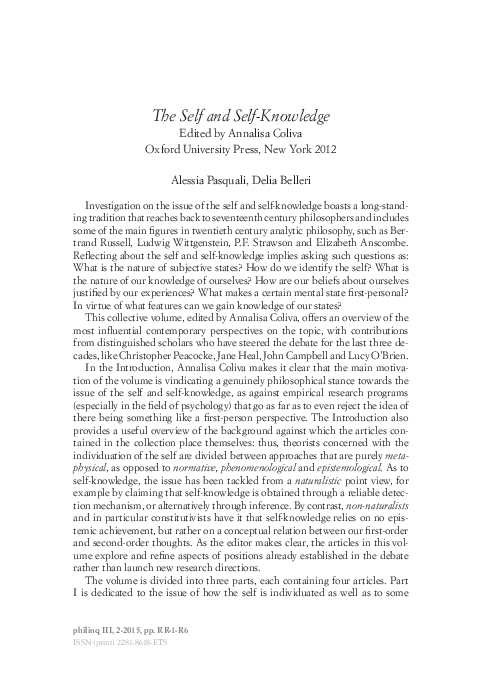 (PDF) Review of The Self and Self-Knowledge