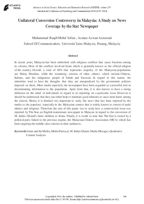 (PDF) Unilateral Conversion Controversy in Malaysia: A Study on News ...