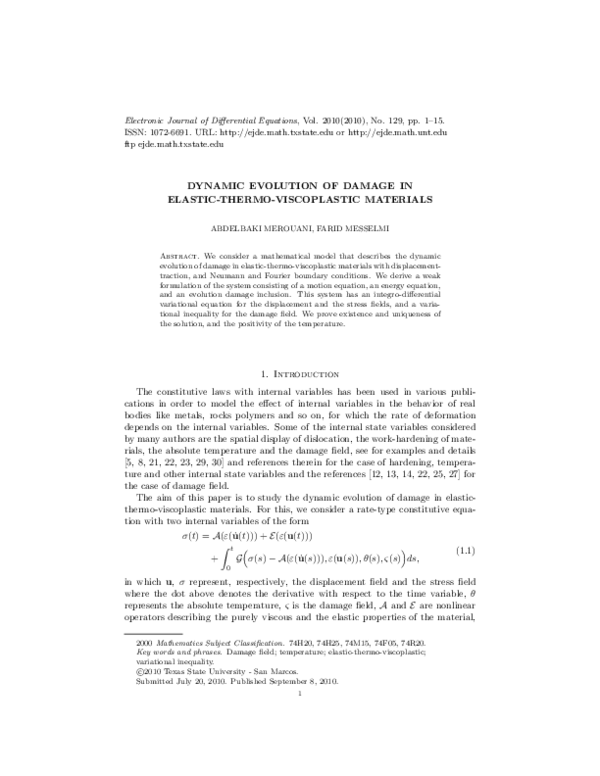 (PDF) Dynamic Evolution of Damage in Elastic-Thermo-Viscoplastic Materials