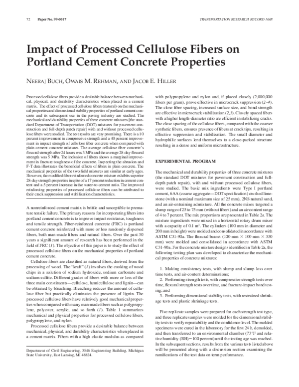 (PDF) Impact of Processed Cellulose Fibers on Portland Cement Concrete ...