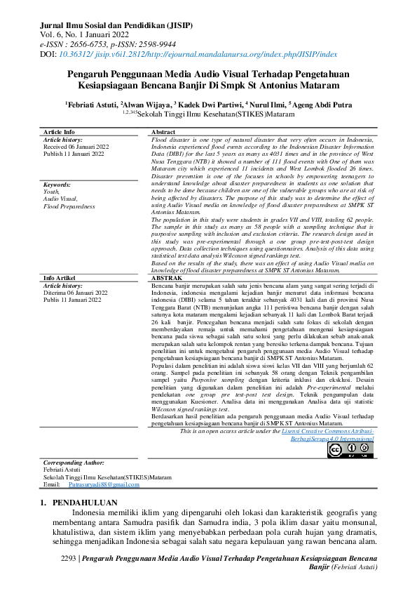(PDF) The Effect of Using Audio Visual Media on Flood Disaster ...
