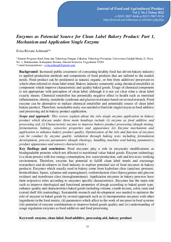 (PDF) Enzymes as Potencial Source for Clean Label Bakery Product: Part 1, Mechanism and ...