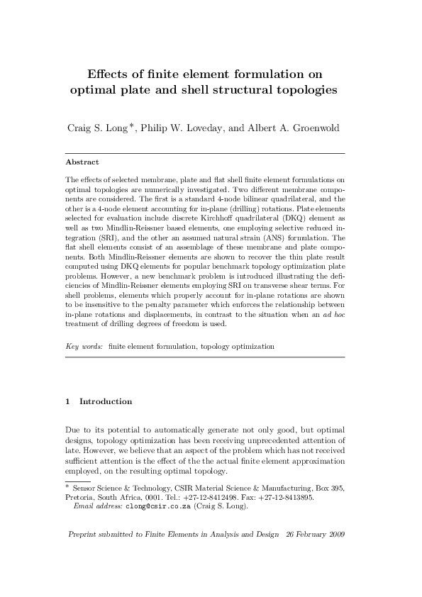 (PDF) Effects of finite element formulation on optimal plate and shell structural topologies