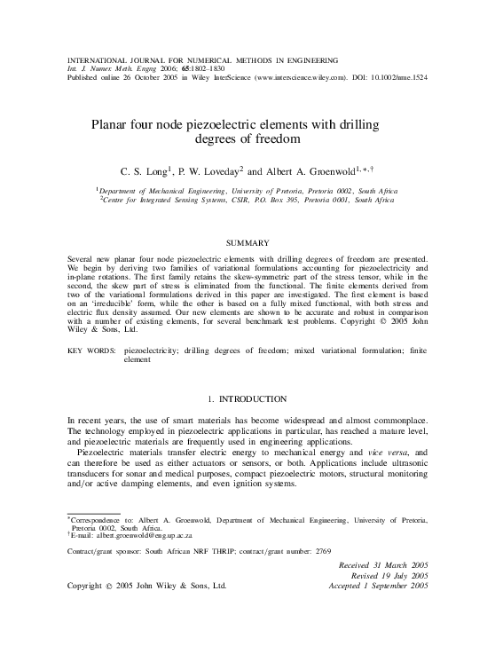 (PDF) Planar four node piezoelectric elements with drilling degrees of ...