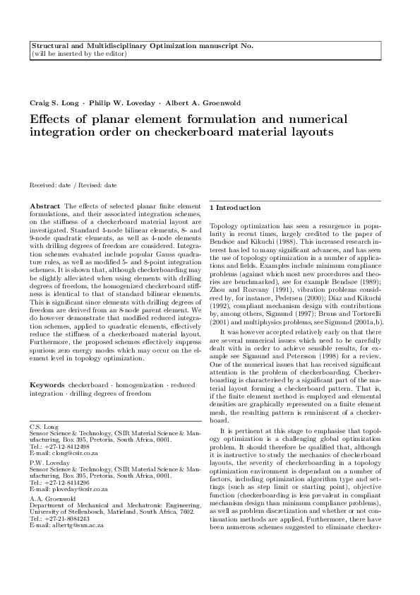 (PDF) Effects of planar element formulation and numerical integration ...