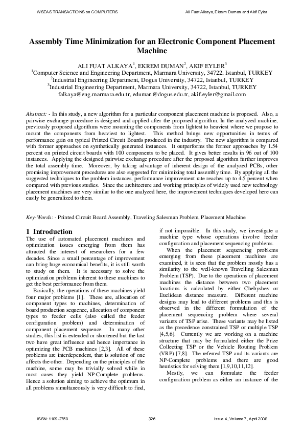 (PDF) Assembly time minimization for an electronic component placement ...