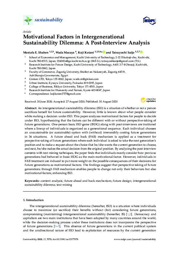 (PDF) Motivational Factors in Intergenerational Sustainability Dilemma ...