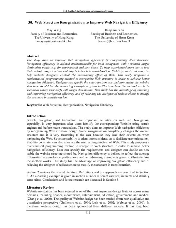 (PDF) Web Structure Reorganization to Improve Web Navigation Efficiency