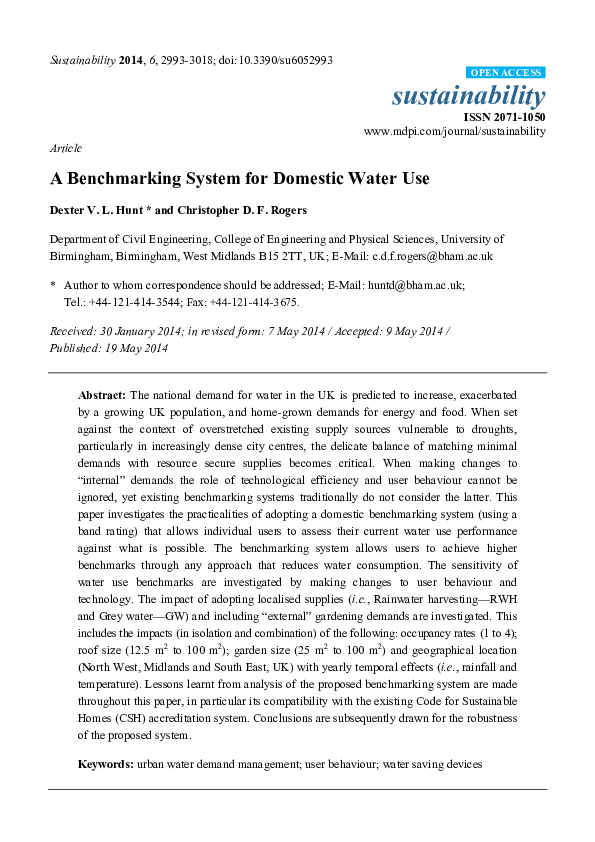 (PDF) Article A Benchmarking System for Domestic Water Use